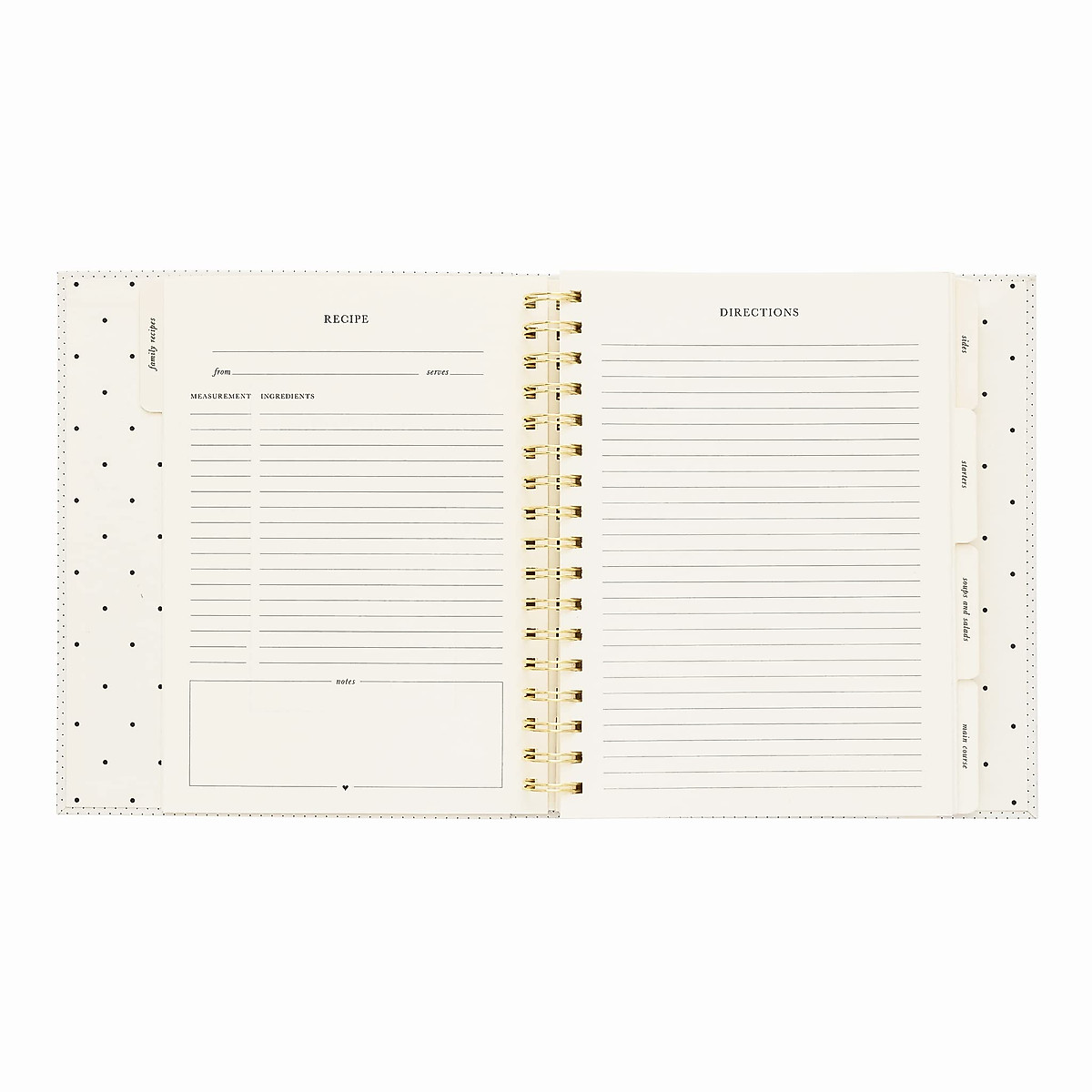 Sugar Paper Cream & Black Swiss Dot Recipe Book with Page Dividers and Guided Pages To Record and Organize Your Favorite Recipes