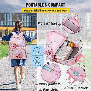 Jumpopack School Backpack for Girls Backpack with Lunch Box - Elementary to Middle School Bag Kids Teen Girl Bookbag,Marble Pink