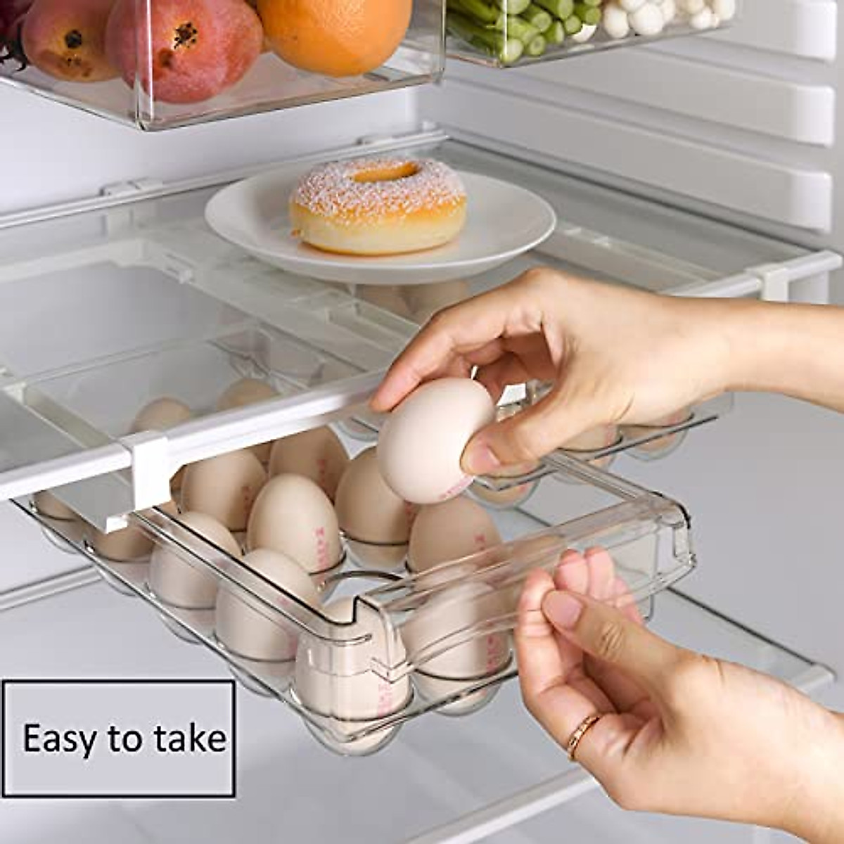 2 Pack Fridge Drawer Organizer, Pull-outrefrigerator Vegetable Drawer Box & Egg Drawer for Refrigerator, Reusable Fruit Storage Containers for Fridge, Multifunctional Food Fridge Organizer