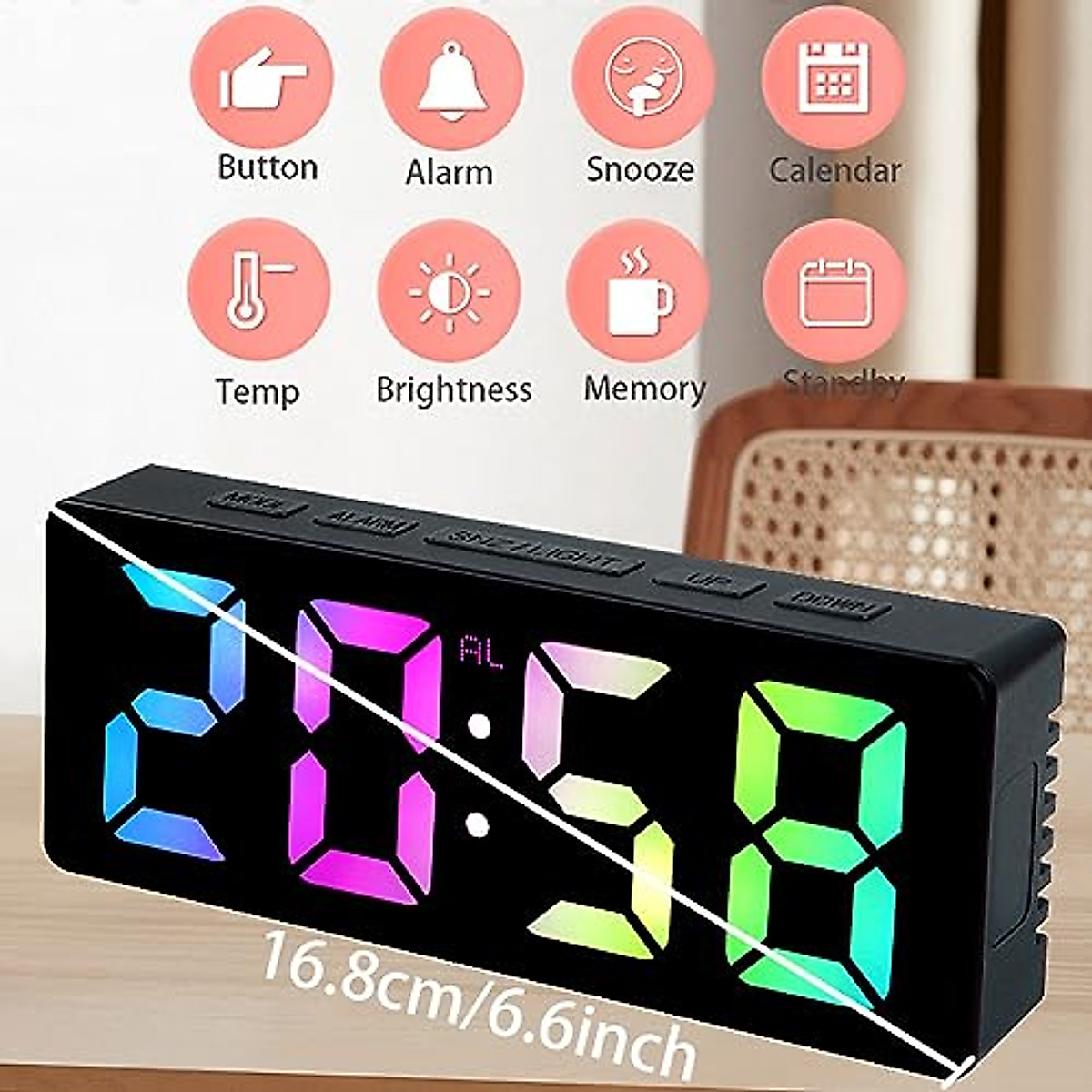 BuPnyou 6.5-inch Digital Clock, Small Alarm Clock for Bedrooms, Lightweight Digital Calendar, Temperature ℃/℉, Desktop Alarm Clock 12H/24H, Snooze Function, Adjustable Brightness, Corded Powered