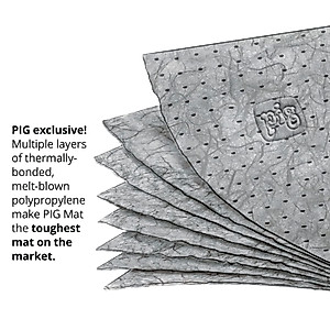 New Pig Premium Absorbent Mat Pads | 20 Oil Absorbent Pads | The Original PIG Mat | 15" x 20" Oil Pads | Each Pad Absorbs 28 oz | Total Absorbency is 4.4 Gallons | 20-Count | Heavyweight | PM50275