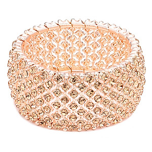 Lavencious Tennis Rhinestone 7" Stretch Bridal Bracelets Evening Party Jewelry For Women (Peach)
