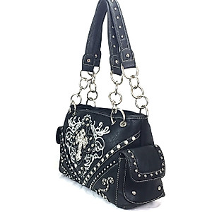 Zzfab Cross Embroidered Western Handbag Rhinestone Purse Black