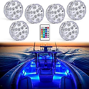 Seaponer Boat Lights Wireless Battery Operated, Waterproof Marine Led Light for Deck Light Courtesy Interior Lights, for Fishing Kayak Duck Jon Bass Boat, RGB Multi Color Remote Controlled, 6pcs