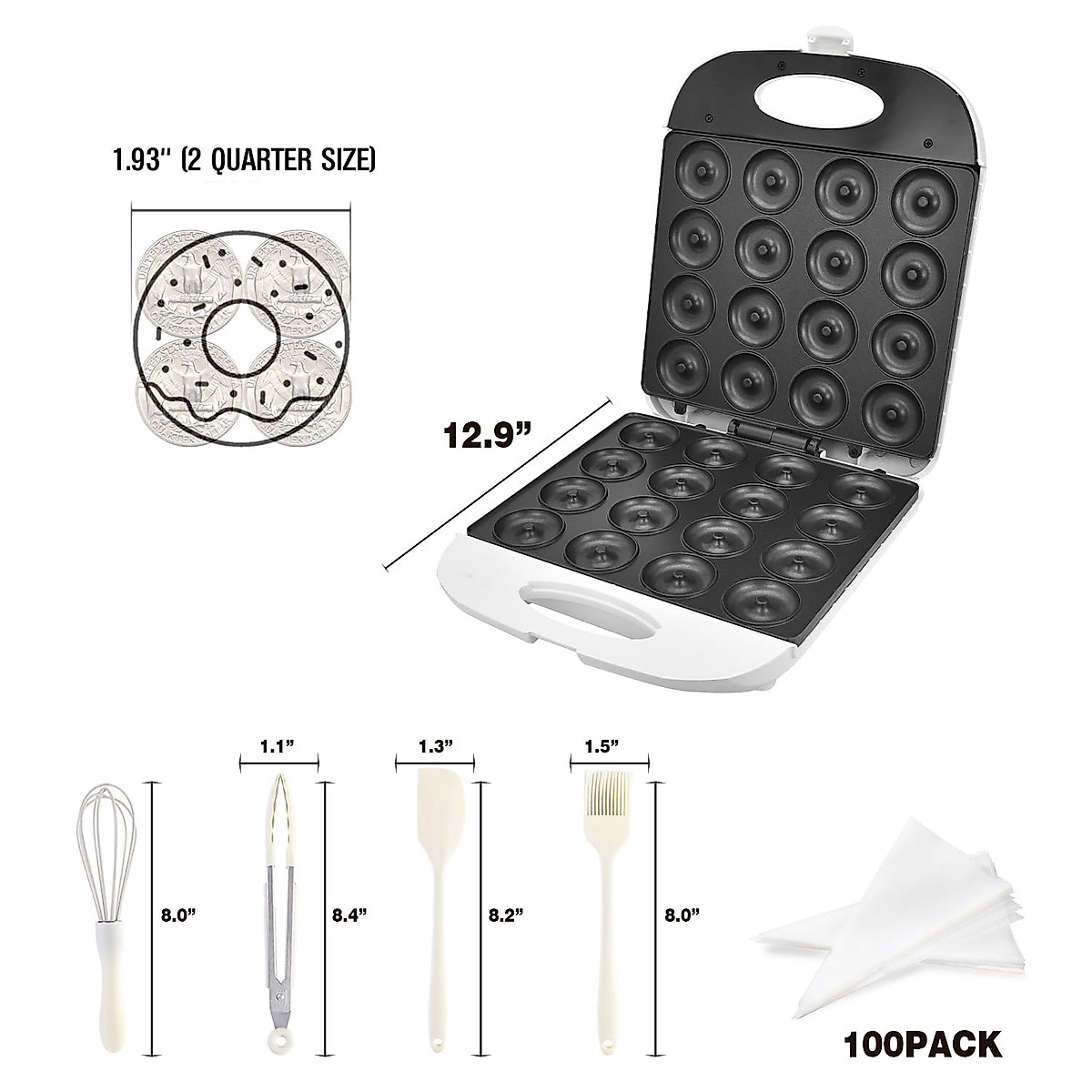 DSP All in One Mini Donut Maker - Non-Stick, Cool Touch Electric Doughnut Machine for 16 Mini Donuts - 1400W Perfect for Breakfast, Snacks & Desserts