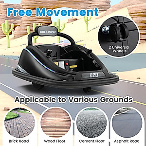 OLAKIDS Bumper Car for Toddlers, 12V Kids Electric Ride on Toy with Remote Control, Battery Powered Vehicle Racer for Baby, 360 Degree Spin Rotation, Colorful Flashing LED Lights, Music (Black)