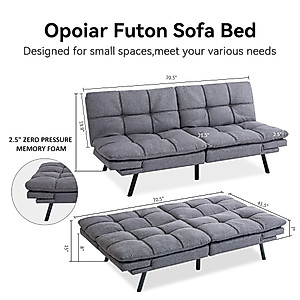 Hcore Convertible Futon Bed,Gray Fabric Memory Foam Loveseat Sofas, Pure Grey
