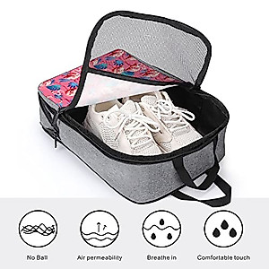 Frcavbin Flamingo Bird And Flowers Pink Travel Shoe Bag Shoes Carrier with Handle and Zipper Foldable Shoe Puches Organizer for Home storage School starts