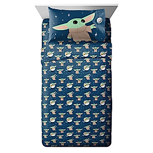 Jay Franco Star Wars The Mandalorian Hello Grogu 7 Piece Full Size Bed Set - Includes Comforter & Sheet Set - Super Soft Kids Bedding Fade Resistant Microfiber (Official Star Wars Product)