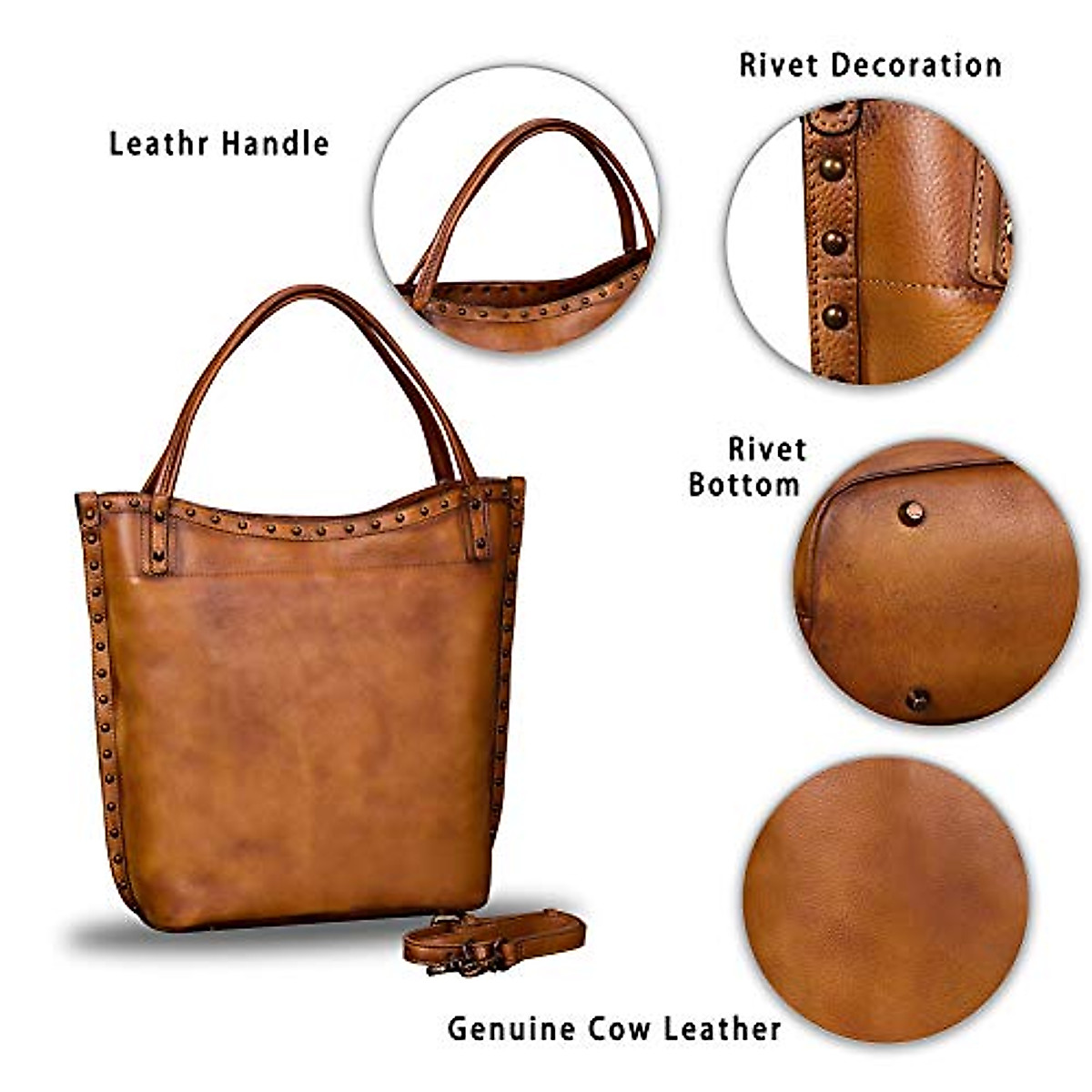 IVTG Genuine Leather Shoulder Bag for Women Work Tote Vintage Handmade Top Handle Large Capacity Handbag Satchel Purse (Brown)