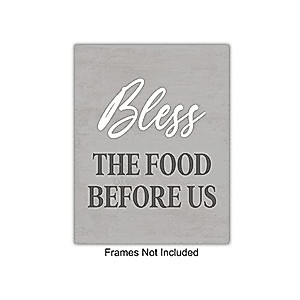 Dining Room, Kitchen Decor - Bless the Food Before Us Sign - Teal Blue Wall Art Set - Vintage Style Home Decor - Gift for Cooks and Chefs - Great Engagement, Anniversary or Birthday Gift for Women