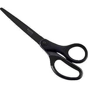 Leitz Titanium Scissors, Right or Left Handed (Ambidextrous), Non Stick, Office Stationary, Ergonomic Handle, Black, 180 mm