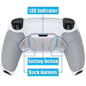 eXtremeRate Silver Real Metal Buttons (RMB) Version RISE4 Remap Kit for PS5 Controller BDM-010 020 w/Gray Rubberized Grip White Redesigned Back Shell, Upgrade Board, 4 Back Buttons for PS5 Controller