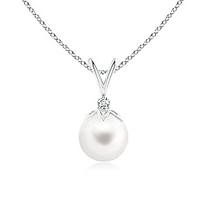 Angara June Birthstone - Freshwater Cultured Pearl Pendant Necklace with Diamond in Sterling Silver (8mm)