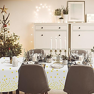 4 Pack Plastic Table Cloth Cover for Parties Disposable, White and Gold Tablecloth for 8 Foot Rectangle Tables, Birthday Wedding Graduation Mather Valentine's Day Easter Party Supplies Decorations