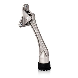 HOME&I Kickdown Easy Step Door Stop Stopper Screw Type Safety Doorstops Holder Kick Door Stops Rubber Foot (4 Inch-Satin Nickel)