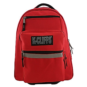 K-Cliffs Heavy Duty Rolling Backpack School Backpacks with Wheels Deluxe Trolley Book Bag Wheeled Daypack Workbag Multiple Pockets Bookbag with Safety Reflective Stripe Red