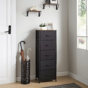 Somdot Tall Dresser for Bedroom with 5 Drawers, Storage Chest of Drawers with Removable Fabric Bins for Closet Bedside Nursery Laundry Living Room Entryway Hallway, Black