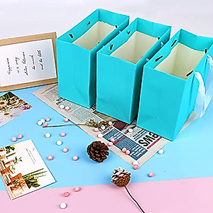 Uceoo Teal Gift Bags Medium Size Teal Gift Bags Turquoise Paper Bags with Handles 24 Pack 8.7 x 3.9 x 7.1" Kraft Bags with Handles Paper Gift Bags Kraft Paper Bags Kraft Paper Shopping Bags Wrapping Bags for Shopping,Grocery,Merchandise,Wedding,Birthdays,