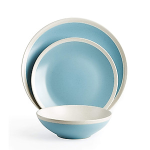HomeVss Rock Ridge Speckled Stoneware Dinnerware Set (18pc Set, Turquoise and Ivory)