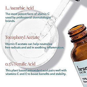 Brandefy Vitamin C Serum 15% L. Ascorbic Acid, Ferulic Acid .5% + Vitamin E, Self Care, Beauty Face Serum - Dark Spot Corrector, Anti Aging Face Care 1oz.