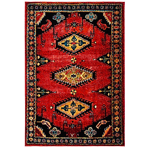 SAFAVIEH Vintage Hamadan Collection Area Rug - 5'3" x 7'6", Red & Black, Traditional Oriental Design, Non-Shedding & Easy Care, Ideal for High Traffic Areas in Living Room, Bedroom (VTH251Q)