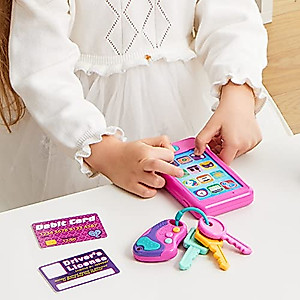 JOYIN Play-act Pretend Play Smart Phone, Keyfob Key Toy and Credit Cards Set, Kids Toddler Cellphone Toys, Toddler Birthday Gifts Toys for 1 2 3 4 5 Year Old
