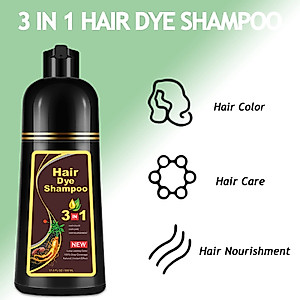 Meidu Instant Dark Brown Hair Color Shampoo for Women & men, Permanent Hair Dye Shampoo for Gray, 100% Grey Coverage, 3 in 1 Herbal Ingredients, 500ml