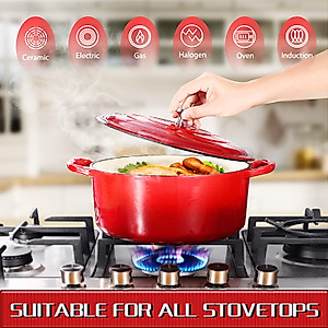 3QT Enamel Cast Iron Dutch Oven with Loop Handles, Covered Dutch Oven, Enamel Stockpot with Lid, Red