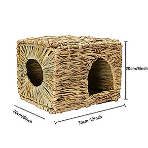 Tfwadmx 2 Pack Rabbit Grass House - Natural Hand Woven Seagrass Play Hay Bed, Collapsible Hideaway Hut Toy for Bunny Hamster Guinea Pig Chinchilla Ferret