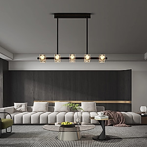 OKES Dining Room Light Fixture,Modern Crystal Chandeleirs Semi Flush Mount Ceiling Light Fixture,Black Metal Crystal Pendant Light for Kitchen Island Farmhouse Dining Room,Living Room (10-Lights)…