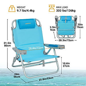 #WEJOY 2 Pack Oversized Backpack Beach Chair, 5 Adjustable Folding Reclining Beach Chairs,Portable High Back Low Chair with Backpacking Strap,Bottle Opener,Phone&Cup Holder for Camping Sand,300 Lbs