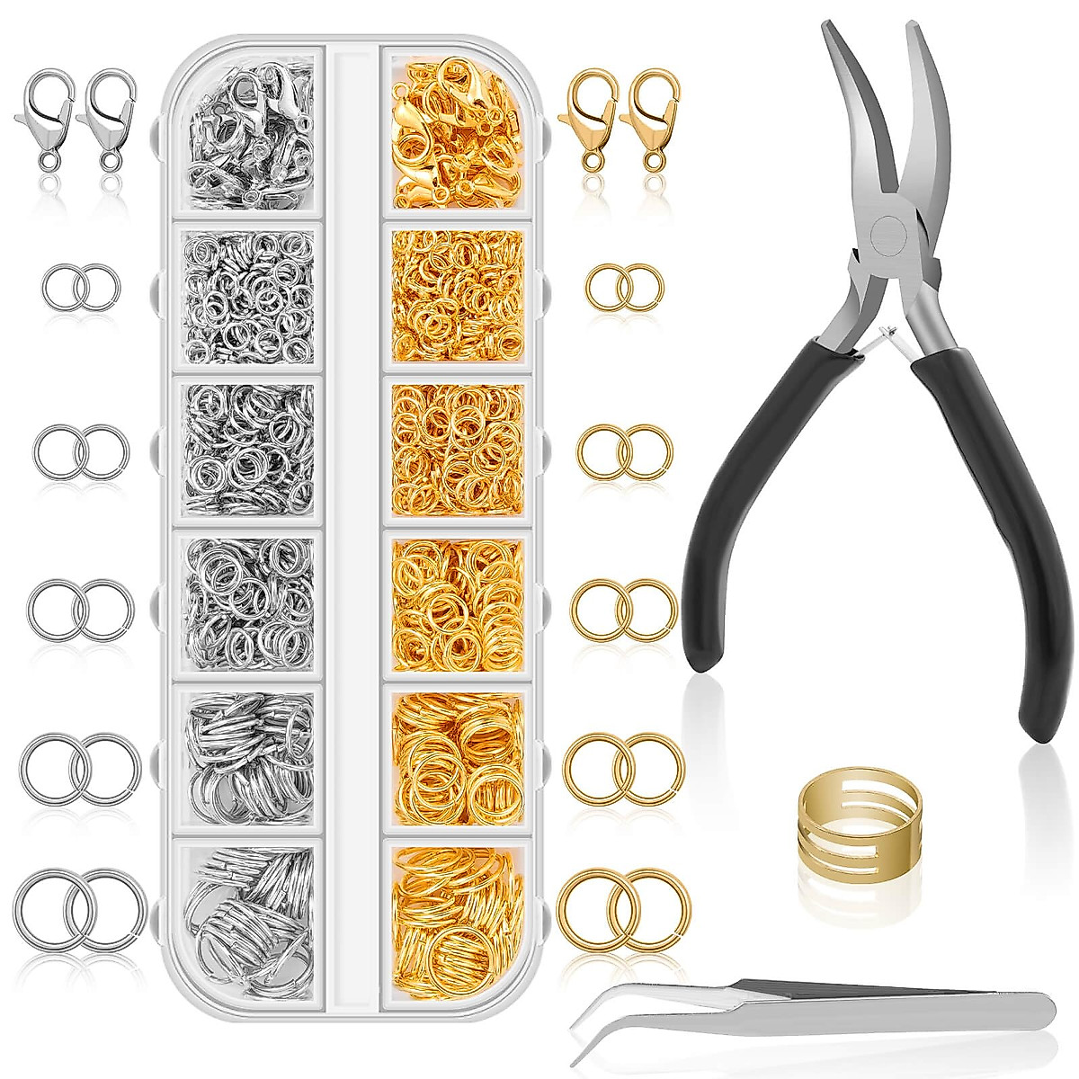 Anezus Jump Rings for Jewelry Making Supplies and Necklace Repair with Jump Ring Pliers and Open Jump Ring(1200Pcs Silver and Gold)Anezus Jump Rings for Jewelry Making Supplies and Necklace Repair wit