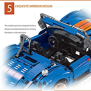 Audio Technics Sports Car for Lego Ford Mustang Shelby Cobra 427, 1/10 Technics Racing Car Building Bricks, Compatible with Lego Technic, 1816 Pcs