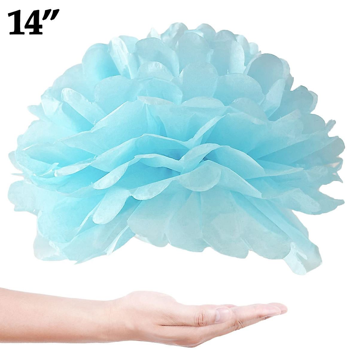 20PCS Acqua Blue,Light Blue,Orange & White Tissue Paper Pom Poms Set-Ideal for Birthday,Bridal Showers,Wedding,Baby Shower Party Decorations (14",10",8",6)