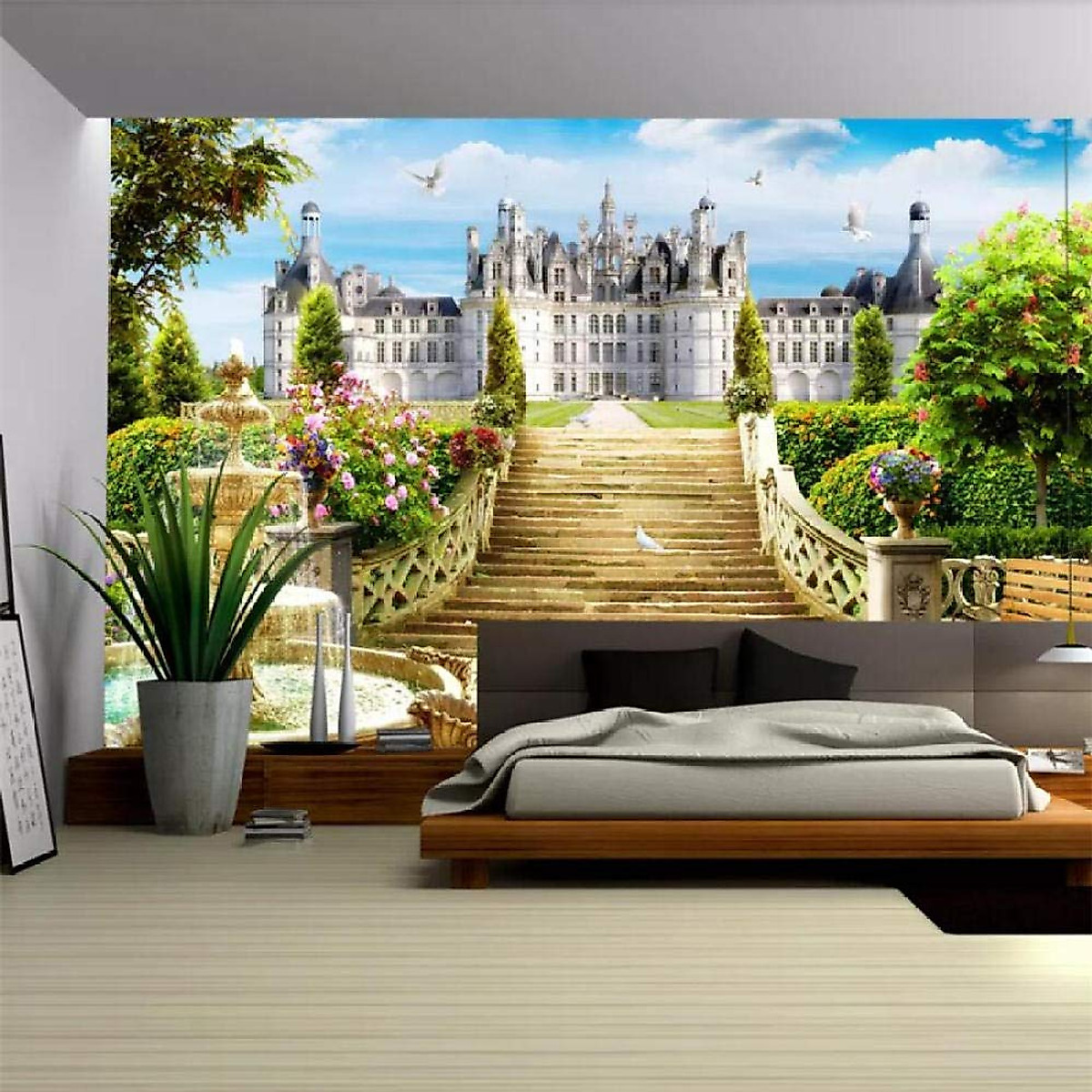 Custom Wallpaper 3D Photo Mural European-Style Garden Castle Landscape Wall Sticker 3D Wallpaper Wall Mural,200(W)140(H)cm
