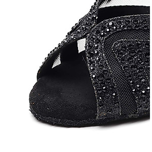 Pierides Women's Suede Sole Rhinestone Ballroom Dance Shoes Latin Salsa Performance Dance Shoes 4" Heel,10.5 US