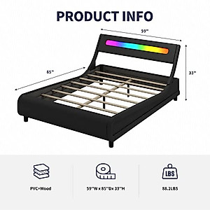 ZAFLY Modern Platform Full Bed Frame,Full Size Bed Frame with RGB LED Headboard,Wooden Slats Support/No Box Spring Needed/No Mattress,Black