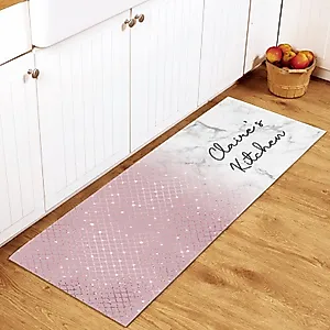 Grandkli Geometry Glitter Marble Rose Gold Personalized Kitchen Mat Rugs,Non Skid Door Mats for Kitchen Floor,Custom Area Rug for Bathroom Laundry Room Rug Decor 17"X48"