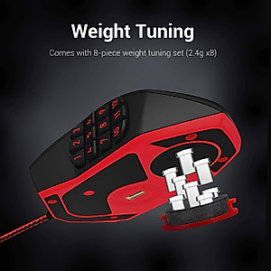 Redragon M901-1 Perdition MMO Gaming Mouse, LED RGB Backlight, 24000 DPI, 18 Programmable Buttons, Ergonomic Design, Wired USB Connection, Black