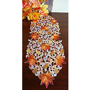 GRANDDECO Thanksgiving Harvest Table Runner Embroidered Cutwork Maple Leaves Dresser Scarf Table Cover Autumn Or Fall Decorations (Table Runner 13"x34")