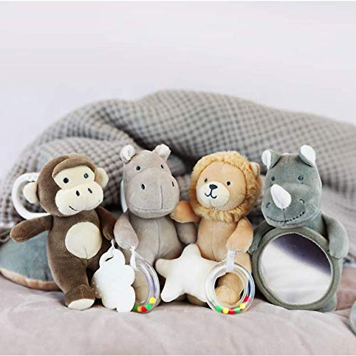 Gabby Grove Gentle Jungle Educational Baby Activity Gym and Infant Play Mat in Grey Shower Gift for Newborn with Mirror, Tummy Time Pillow, and Toys in Gray, White and Cream Neutral Tones