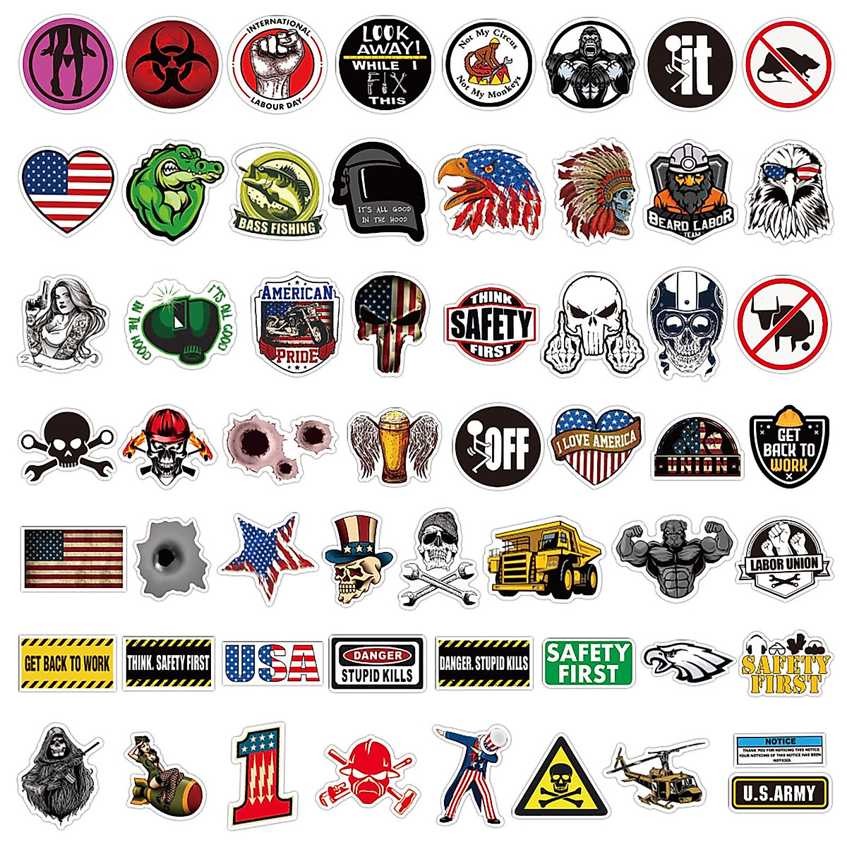 Hard Hat Stickers, 105 PCS Funny Sticker, Waterproof Cooler Stickers for Helmet, Tool Box, Thermos, Suitcase, Laptop, etc
