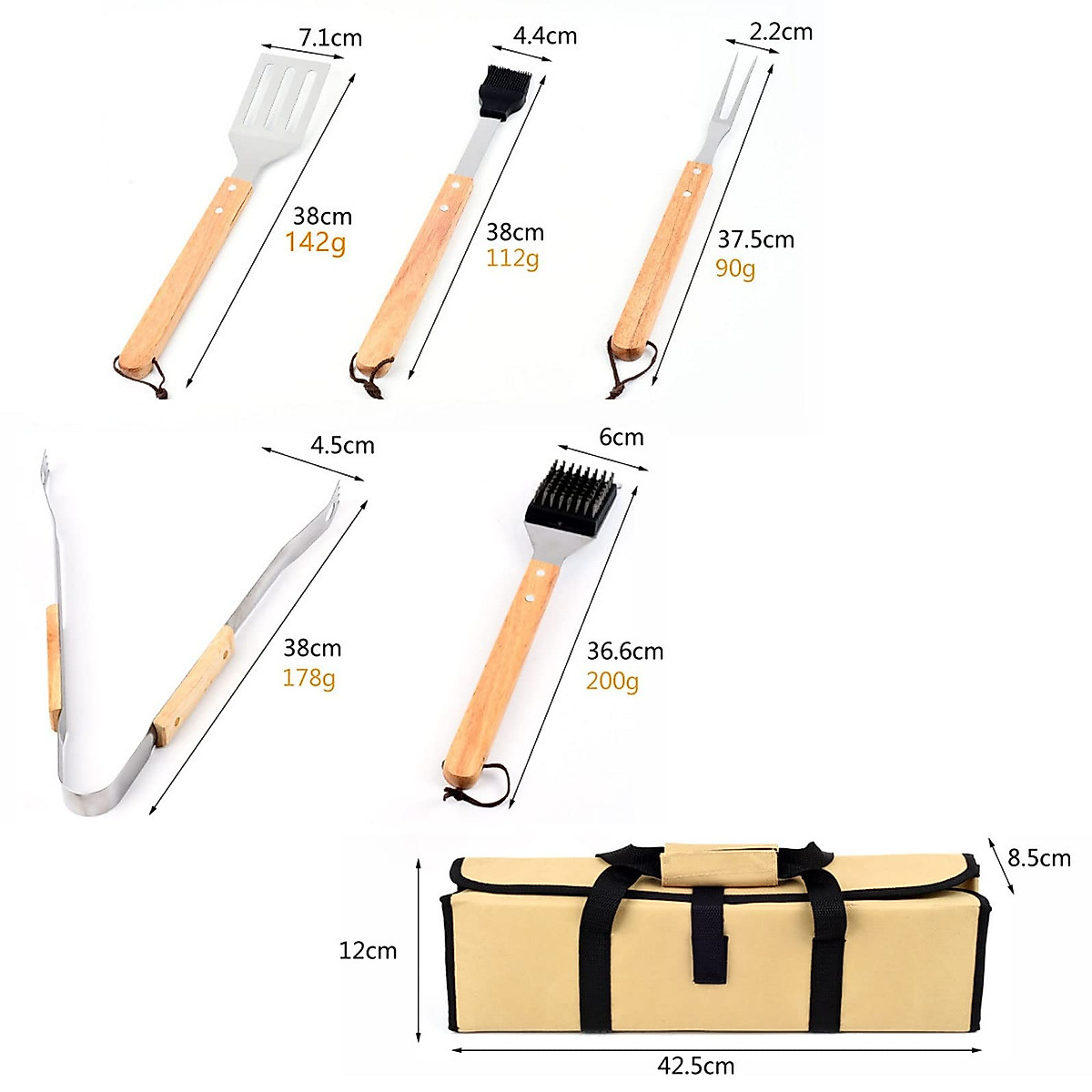 CYXI 5PCS BBQ Grill Tools Set,Grill Accessories,Portable Grilling Utensil Kit,Grilling and Camping Cooking Utensils Set for The Outdoors Travel, Picnics, RVs, Camping, BBQs, Parties