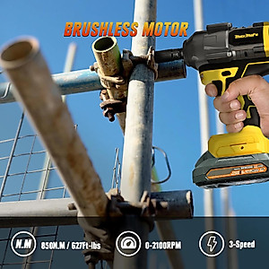 Cordless Impact Wrench Compatible with 20V Battery (No Battery) 1/2" Brushless High Torque Impact Gun with Max 627Ft-lbs (850N.m) Power, 6 Sockets, Belt Clip, Tool Bag