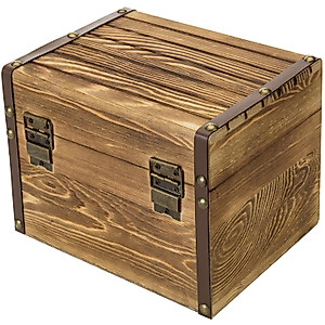 MyGift Rustic Burnt Wood Recipe Card Box with Divider, Wooden Recipe Holder Organizer Chest with Leatherette & Brass Accents - Holds 4 x 6 Cards