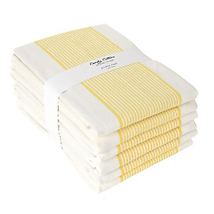 Candy Cottons Stripe Kitchen Towels Decor Hanging Loop Dish Towels Boho Stripe Absorbent Festive Gift Set of 6 Pantry Kitchen Reversible 18x28 in Dish Towels|Spring Vintage Farmhouse Style|Yellow