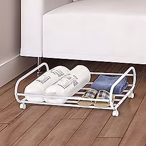 MyGift 24-Inch Rolling Stainless Steel Silver Metal Under Bed Storage Cart, Space Saving Organizer Rotating Wheels