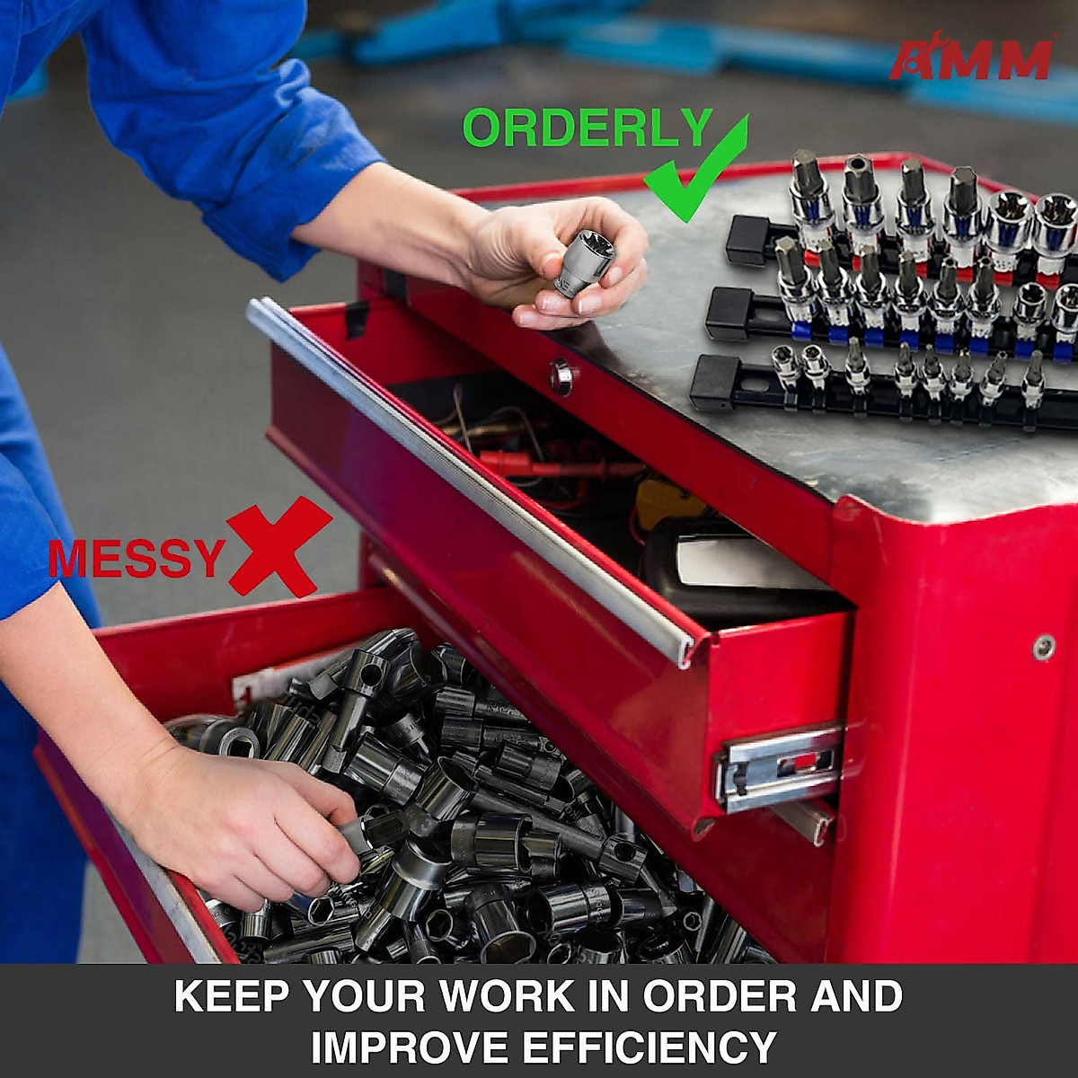 AMM 9-Piece Socket Organizer, 1/2 inch, 3/8 inch and 1/4 inch Drive ...