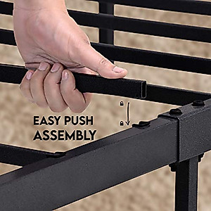 AMBEE21 Victorian Queen Metal Bed Frame with Headboard and Footboard Platform/Wrought Iron/Heavy Duty/Solid Sturdy Metal Slat/Black/No Box Spring Needed/Mattress Foundation/Under Bed Storage